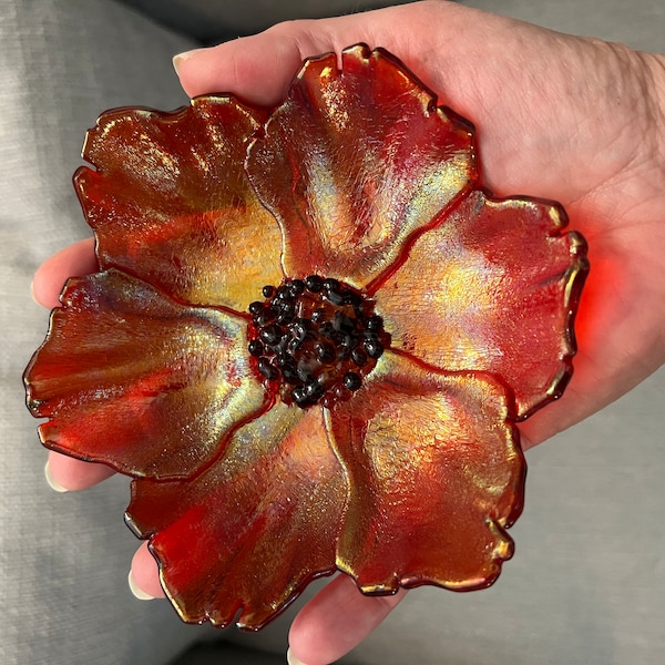 Fused Glass Art Poppy Flower Bowl Gift - Etsy