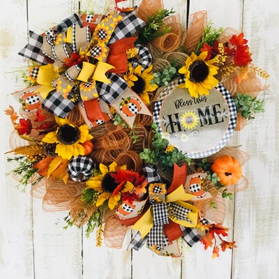 8 Round Fall Wreath Sign, Fall Wreath Sign, Sunflower Wreath Sign ...