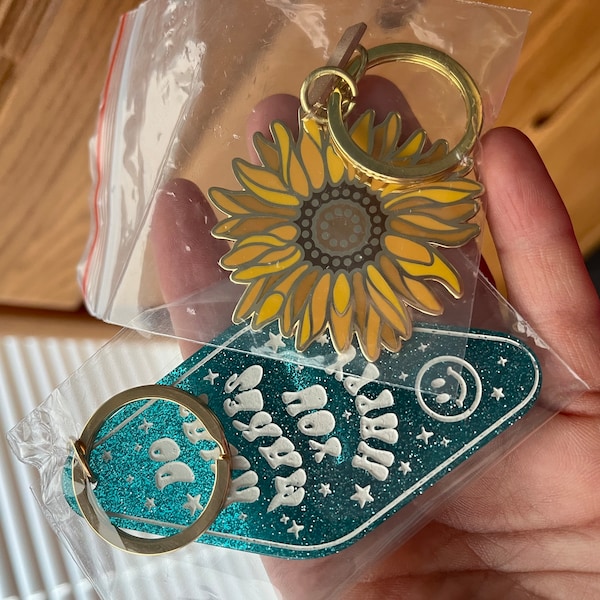 Sunflower Keychain - Enamel Keychain - Bag Charm - Yellow Flower Floral ...