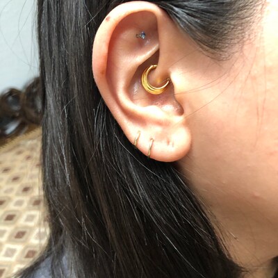 Silver Daith Earring, 925 Sterling Silver Daith Jewelry, CZ Gold ...