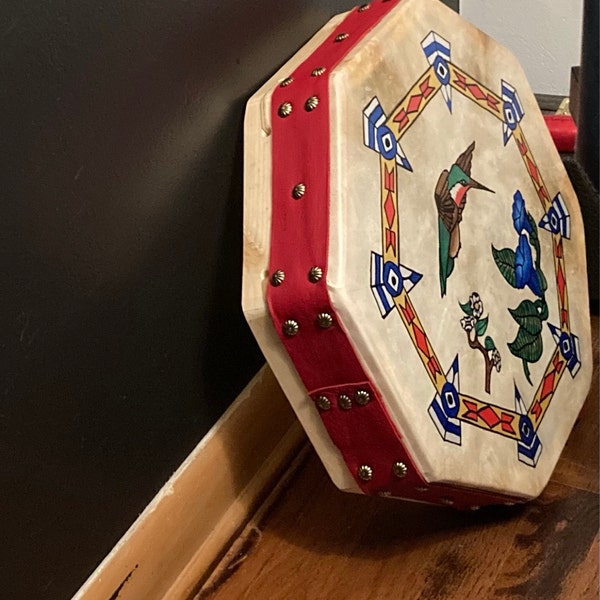 14 Inch Native American Dragonfly Hand Painted Dance Drum + Beater, POW ...