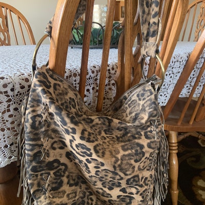Leopard Bag With Fringes, Leopard Print Purse With Bronze Rings ...