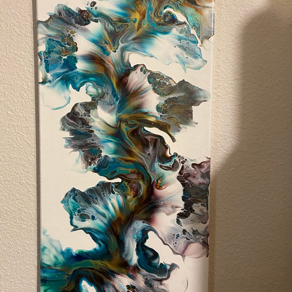 Dutch Pour Painting in 12x24” Canvas | Cool Palette on Gray Background ...