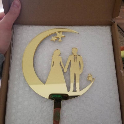 Moon and Stars Cake Topper, Wedding Cake Topper, Couple Silhouette ...
