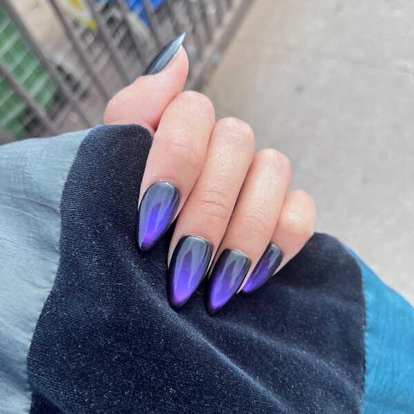 Dark Purple Trapezoid Nails, Grape Purple Nails, Beautiful Finished Gel ...