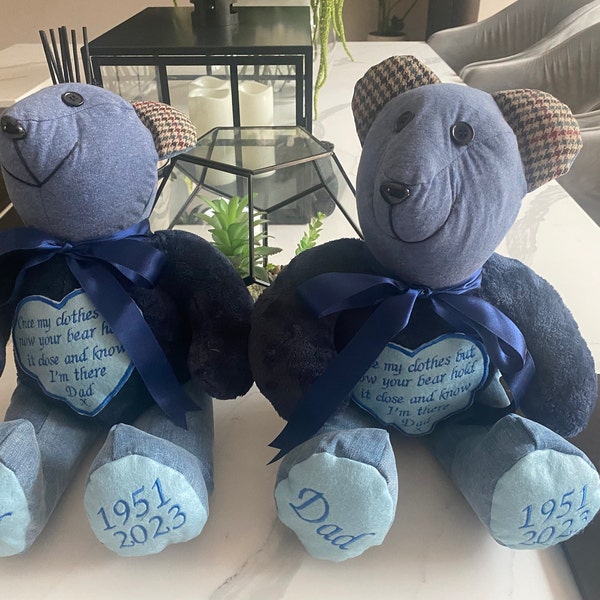 Memory Bear Handmade Personalised Keepsake Remembrance Bereavement Bear ...