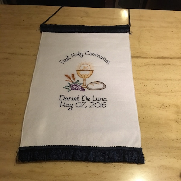 Personalized First Communion Banner With Chalice, Bread, Wheat and ...