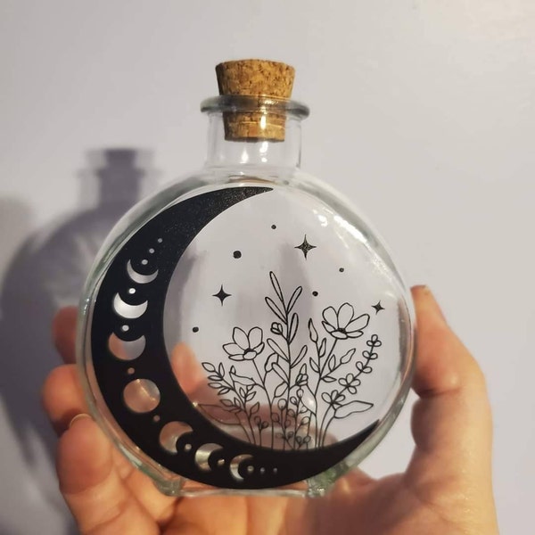 Moon Water With Moon Phase Glass Bottle With Cork | Full Moon | Dark ...