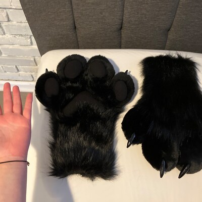 Green Blacj Fur Paws With Claws Fursuit Hand Paws Cat Paws Furry ...