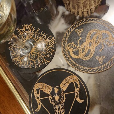 Witchcraft Wooden Coaster Set Gothic Home Decor Spooky Season Ornament ...