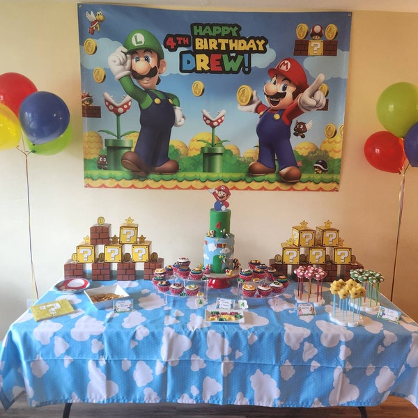 Super Mario Backdrop Banner, Luigi, Birthday Decoration, Kids Party ...