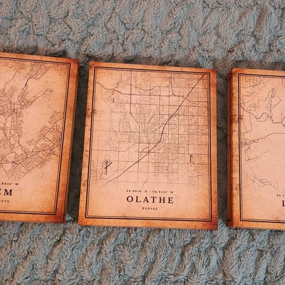Set of 3 ANY CITY Vintage Map Posters Personalized Antique Map Prints ...