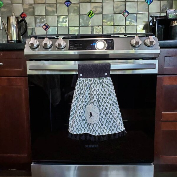 Hanging Kitchen Oven Door Towel, Snap on Top, Coastal Decor, Palm Tree ...