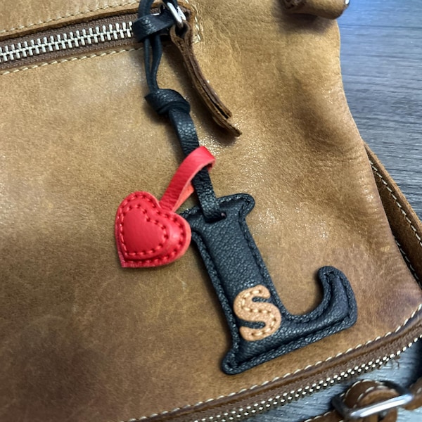 Personalized Monogram Letter Genuine Leather Bag Charm, Custom Handmade ...