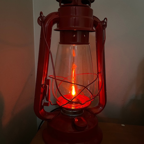 Electric Lantern Table Lamp RED | 12" Electric Hurricane Lantern, On ...