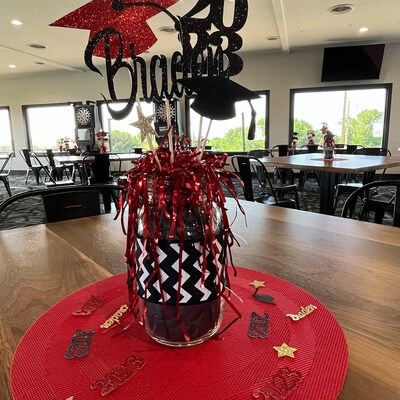 12 Personalized Glitter Graduation Centerpiece Set // Graduation Cap ...