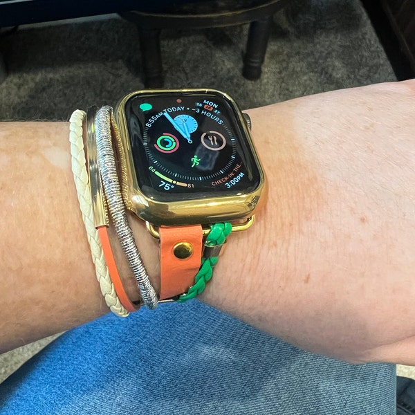 Two-tone Leather Apple Watch Bracelet: Posh Iwatch Wristband - Etsy
