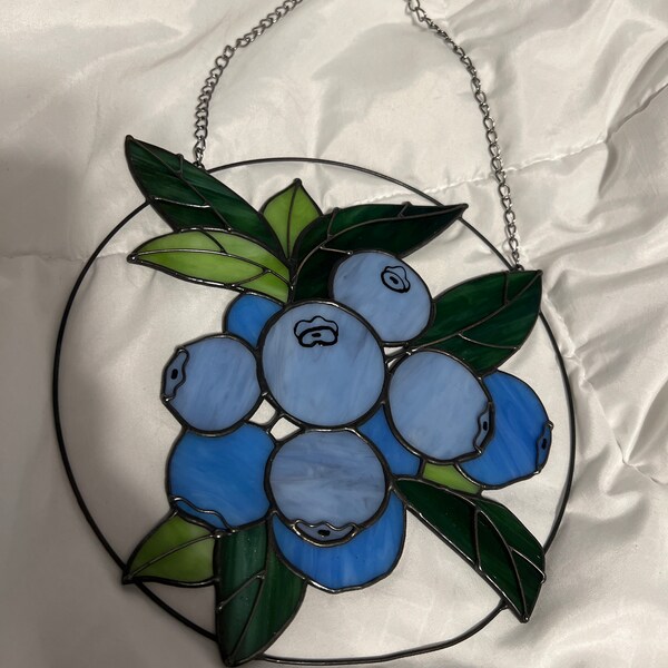 Blueberry Stained Glass Suncatcher | Home Decor Window Hanging | Mother ...