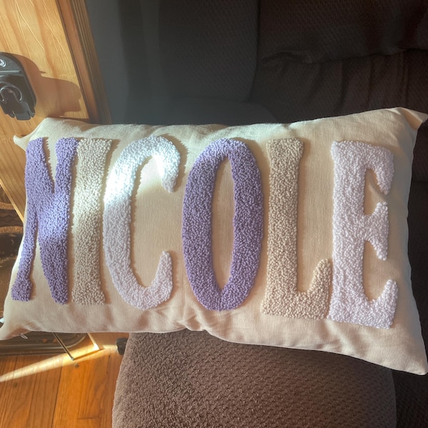 Personalized Name Punch Needle Pillow, Custom Baby Name Embroidered ...