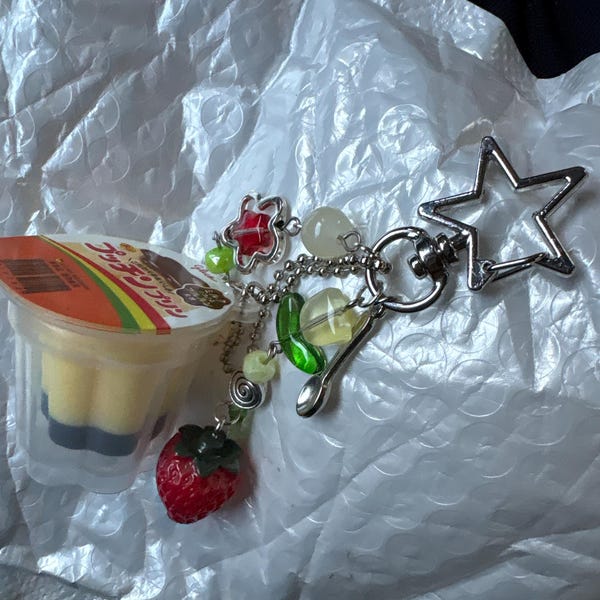 Matching Pudding Keychain: Y2K Beaded Bag Charm, Heisei Retro Accessory ...