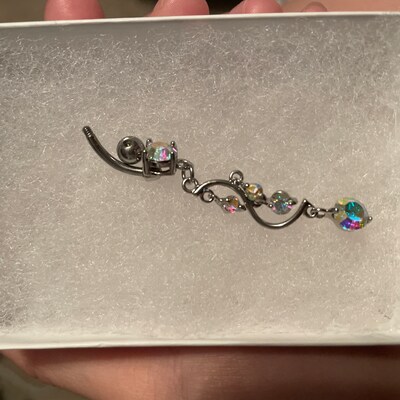 Aurora Belly Button Ring Silver CZ Crystal Dainty Minimalist Belly ...