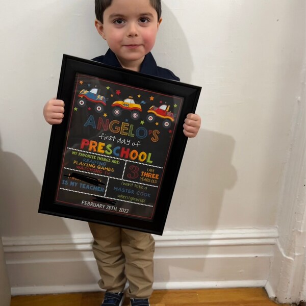 Editable First Day of Preschool Sign, Monster Truck First Day of School ...