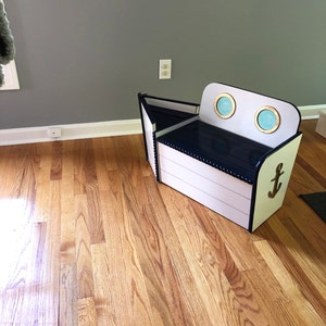 Pink and Green Storage Chest, Nautical Nursery Toy Box, Boat Shaped ...