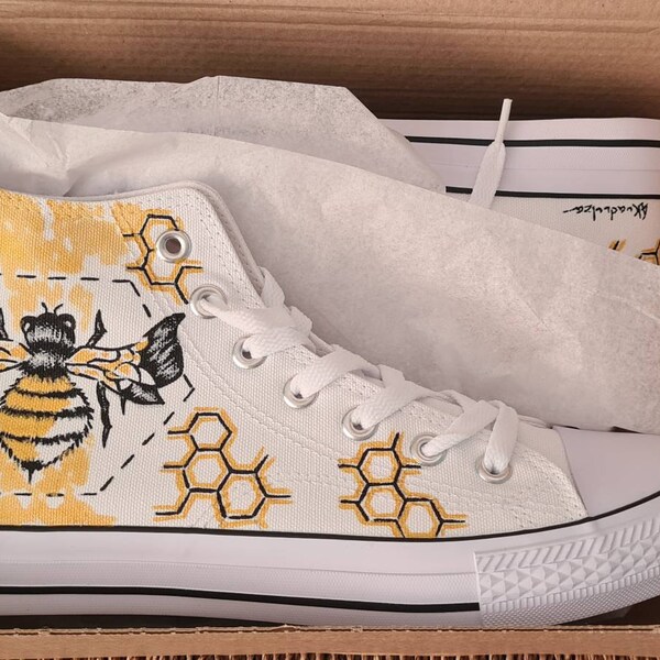 GOLDEN BEE Hand Painted Shoes / Bumble Bee Personalised Canvas Shoes ...