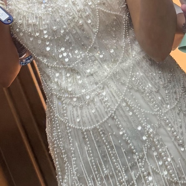 Luxury Pearl Mini Wedding Dress. Sparkly Short Wedding Dress. Pearl ...
