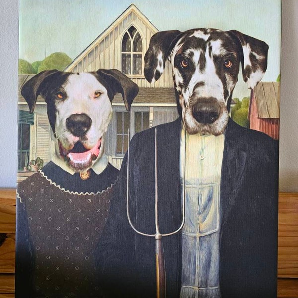 American Gothic Multiple Pet Portrait, 2 Dogs in One Portrait, Custom ...