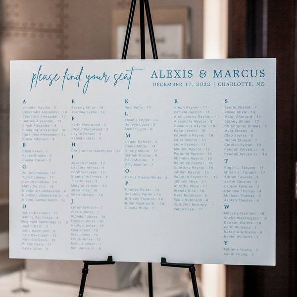 Printed Wedding Seating Chart | Personalized Guest List and Seating ...