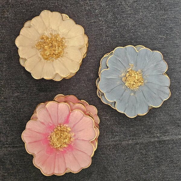 Ocean Inspired Collection - Gold Accented Flower Handmade Resin ...