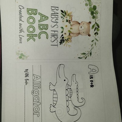 ABC Book Baby Shower Game Teddy Bear Greenery Alphabet Coloring Book ...