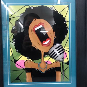 Abstract Black Art Music Print, Black Woman Singing, African American ...