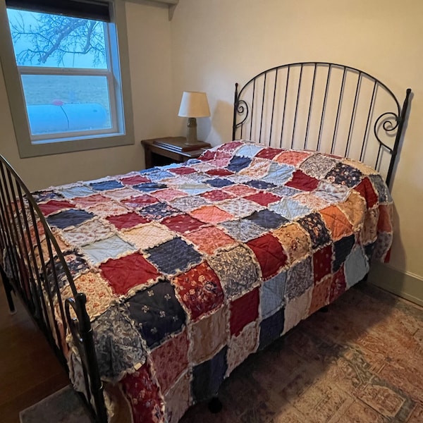 American Heritage Large Rag Quilt Throw Navy Blue, Cornflower Blue ...