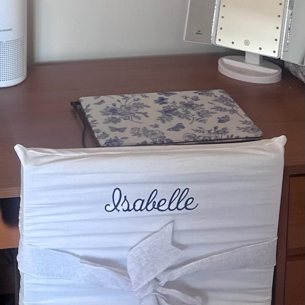 Monogrammed Dorm Chair Back Cover/ White Personalized Chair Cover ...