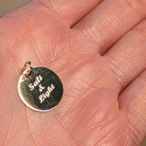 14k/10k/9ct Solid Gold Round Disc Pendant Tag Personalised Charm Custom ...