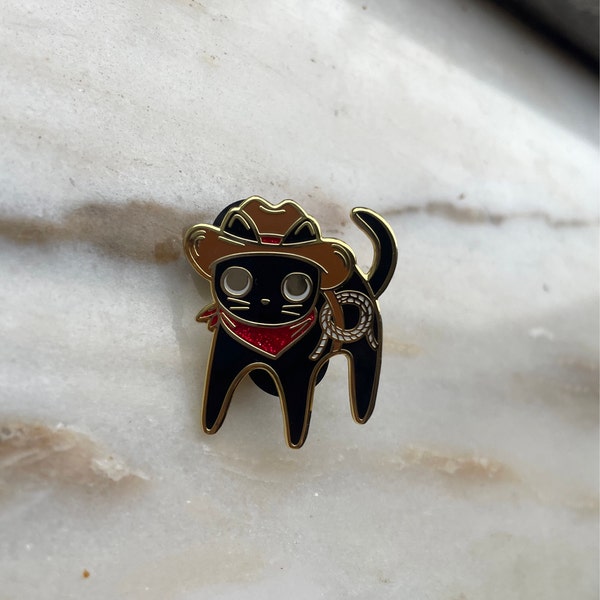 Cowboy Cat Sparkly Enamel Pin - Golden Metal - Etsy UK