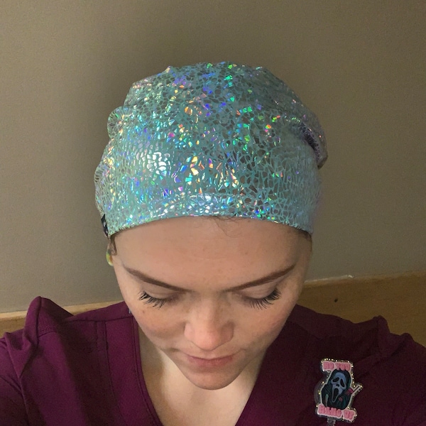 STRETCH Ponytail Scrub Cap,ava Mermaid Metallic Scrub Cap for Women ...