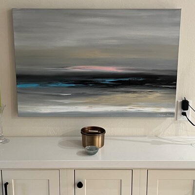 Large Earthy Ocean Art, 24 X 48 Inch Abstract Landscape Painting ...