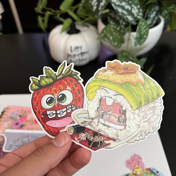 Sushi Roll Art Print Eating Humans // Illustrated Wall Art, Original ...