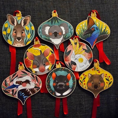 Australian Christmas Animals Wooden Ornaments - Etsy
