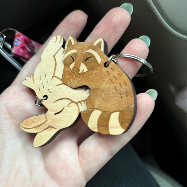 Interlocking Fox Keychains Friendship or Relationship Matching Wooden ...