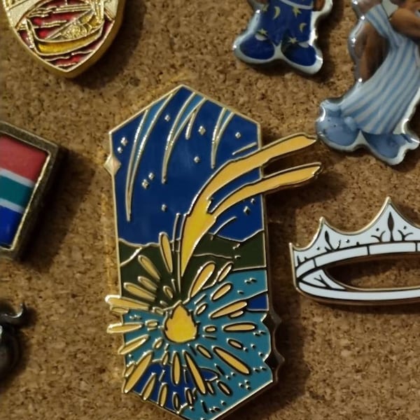 Meteor Pin - Celestial Scene Anime Gold Comet Star Flame Castle Space ...