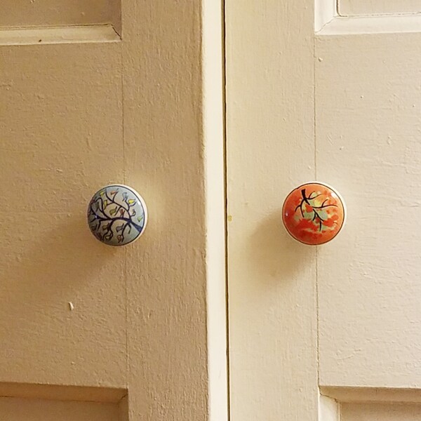 Multi Color Tree Design Ceramic Knobs Kitchen Cabinet Drawer Knobs Hardware Knobs Handmade Knobs ...
