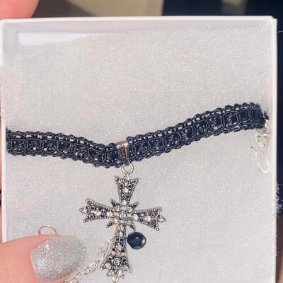 Ivory Embroidered Vintage Ribbon Choker Necklace, Grape Pattern, Prom ...