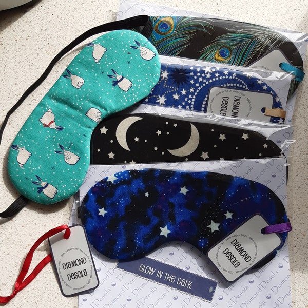 Eye Sleep Mask Cotton Blue Stars Space Galaxy Glow in the Dark Luminous ...
