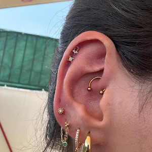 Diamond Helix Stud, Cartilage Piercing, 14K Gold Helix Jewelry, Real ...