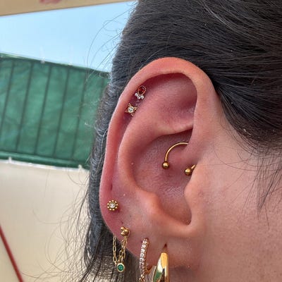 Diamond Helix Stud, Cartilage Piercing, 14K Gold Helix Jewelry, Real ...