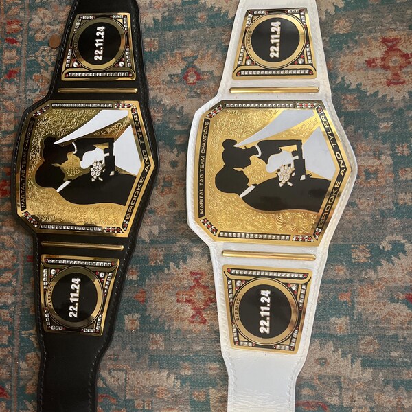 Personalized Tag Team Championship Belts, Couple Portrait on Metal ...